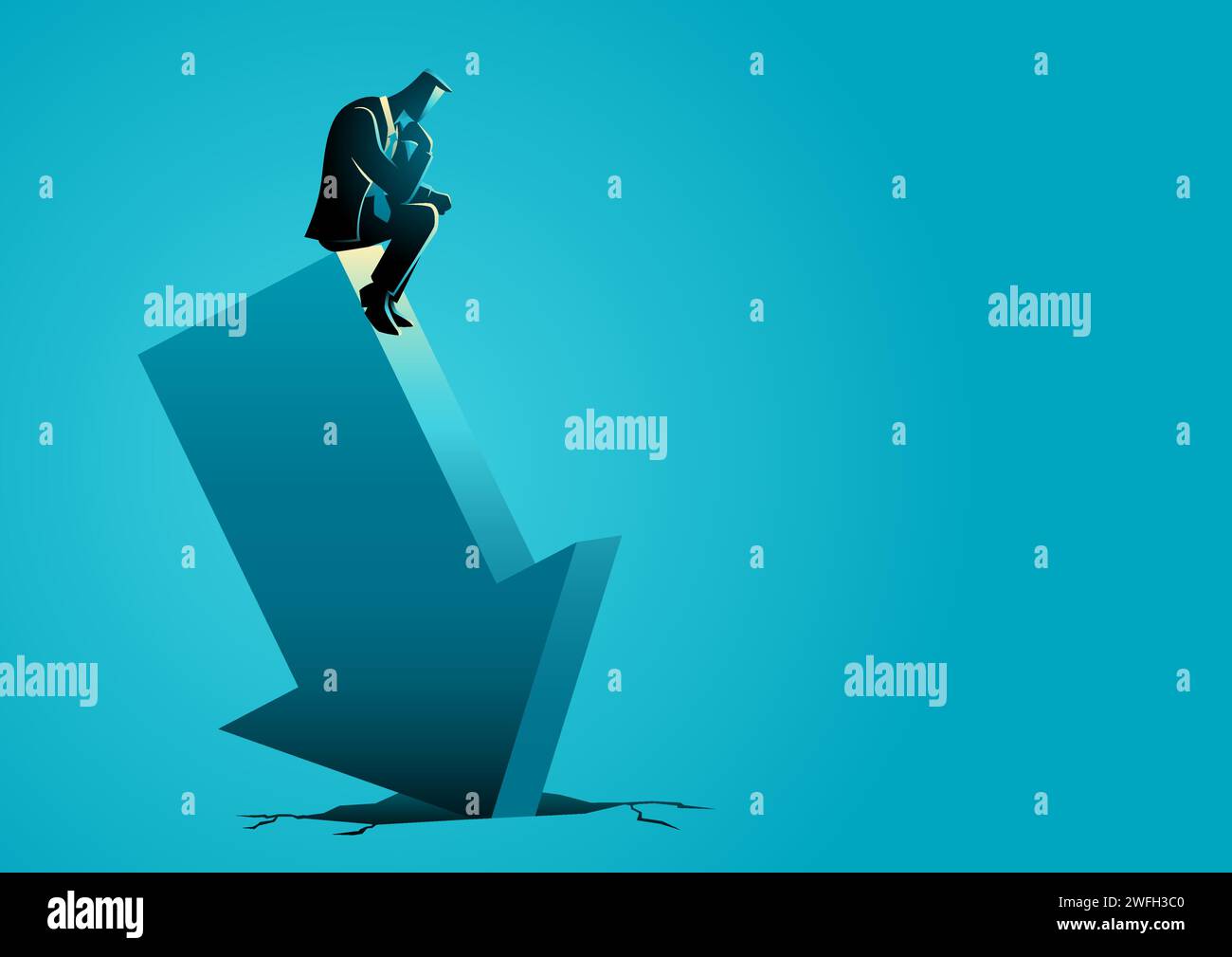 Business concept illustration of a businessman sitting contemplating on ...