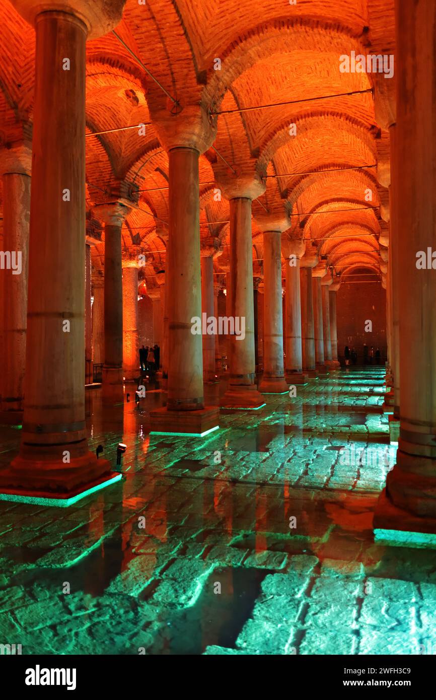 Istanbul, Turkey - 8 December, 2023: Columns in the restored Basilica ...