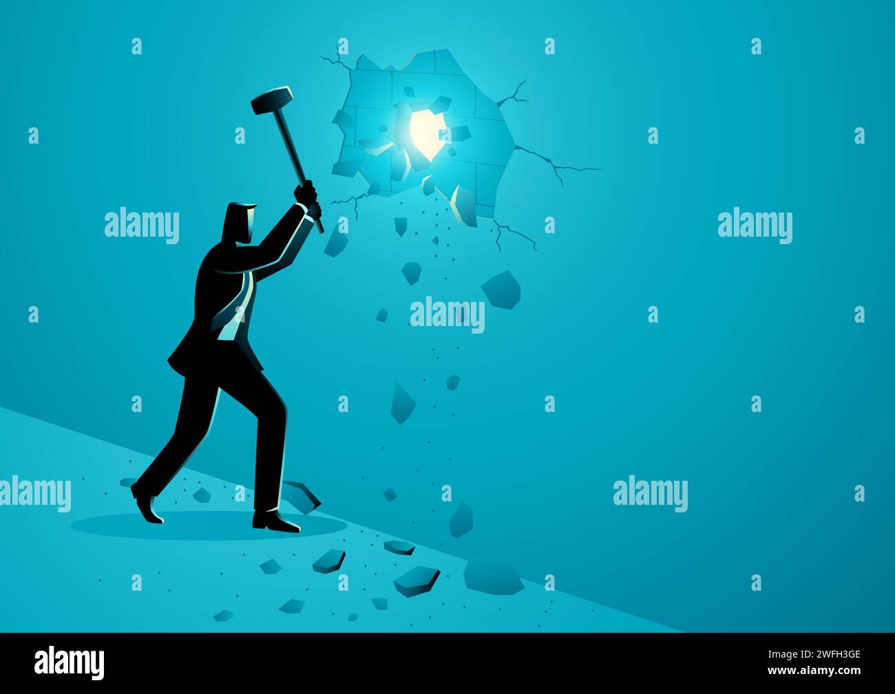 Businessman breaking out wall Stock Vector Images - Alamy