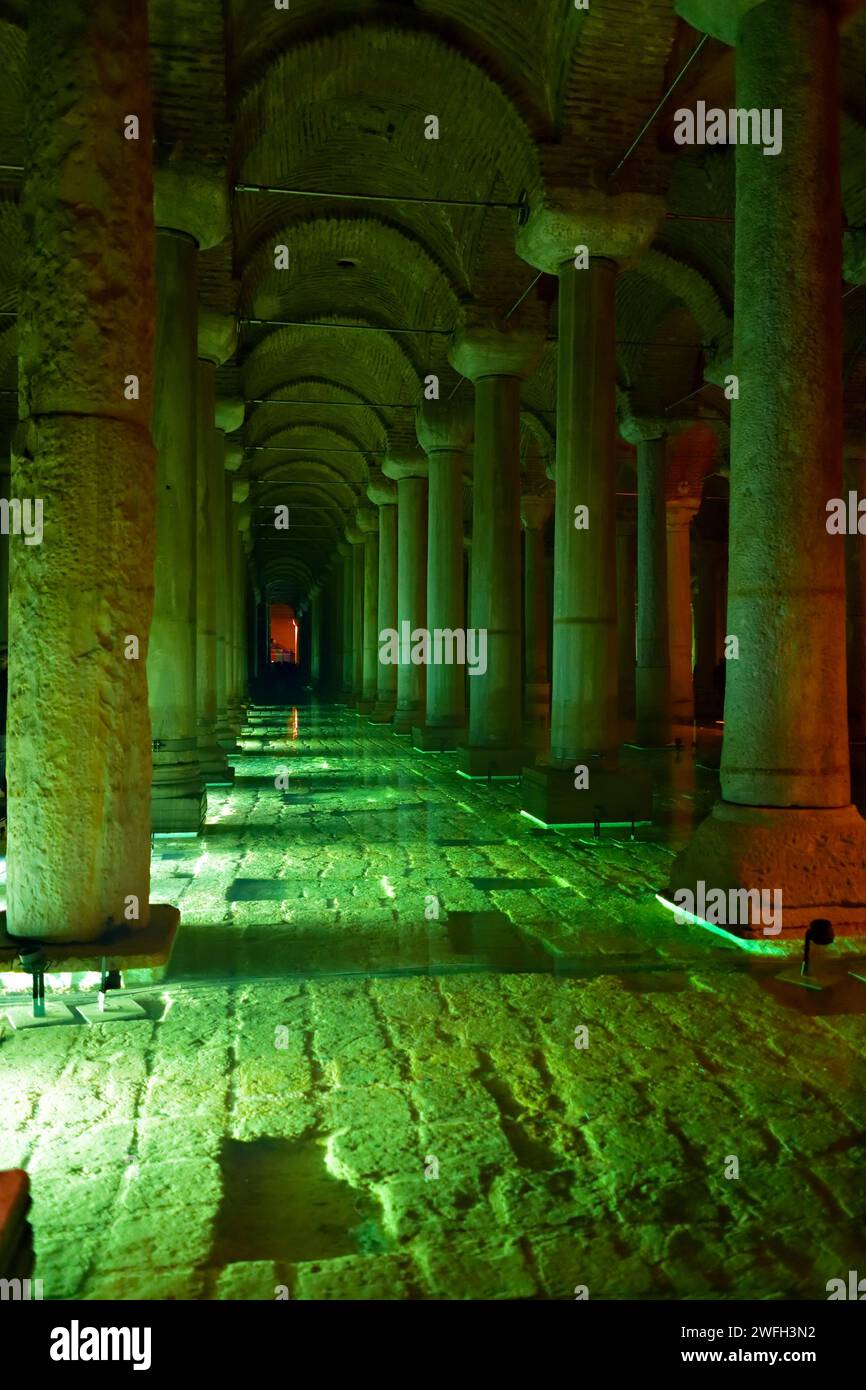 Istanbul, Turkey - 8 December, 2023: Columns in the restored Basilica ...