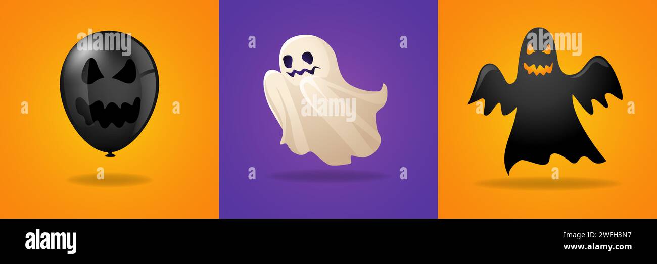 Cartoon illustration of ghost and balloon for Halloween theme, vector ...