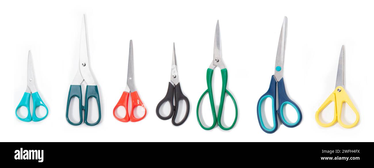 many types of scissors isolated on white background Stock Photo - Alamy