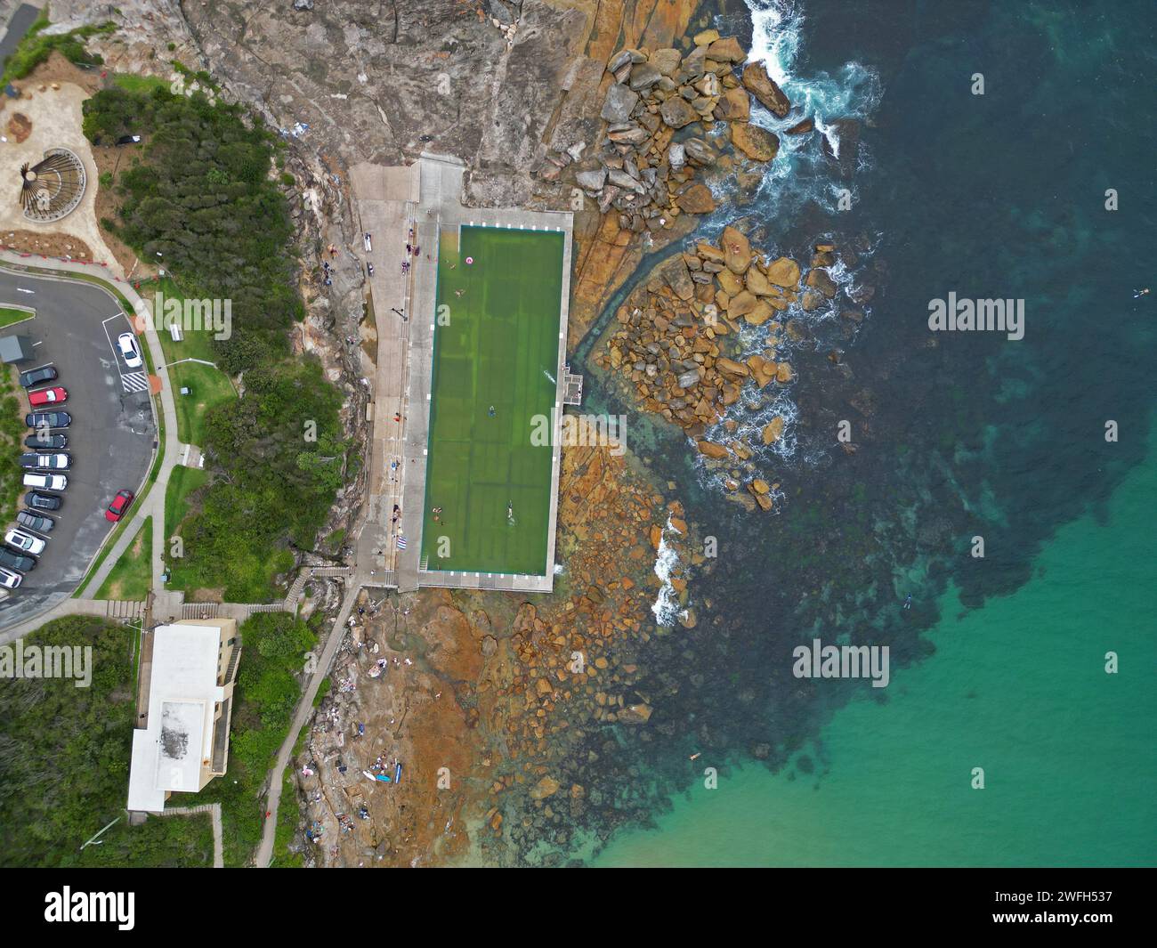 An aerial top view of Freshwater Rockpool, NSW, Australia Stock Photo ...