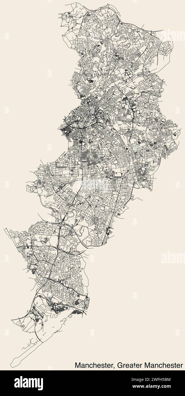 Street roads map of the METROPOLITAN BOROUGH OF MANCHESTER, GREATER ...
