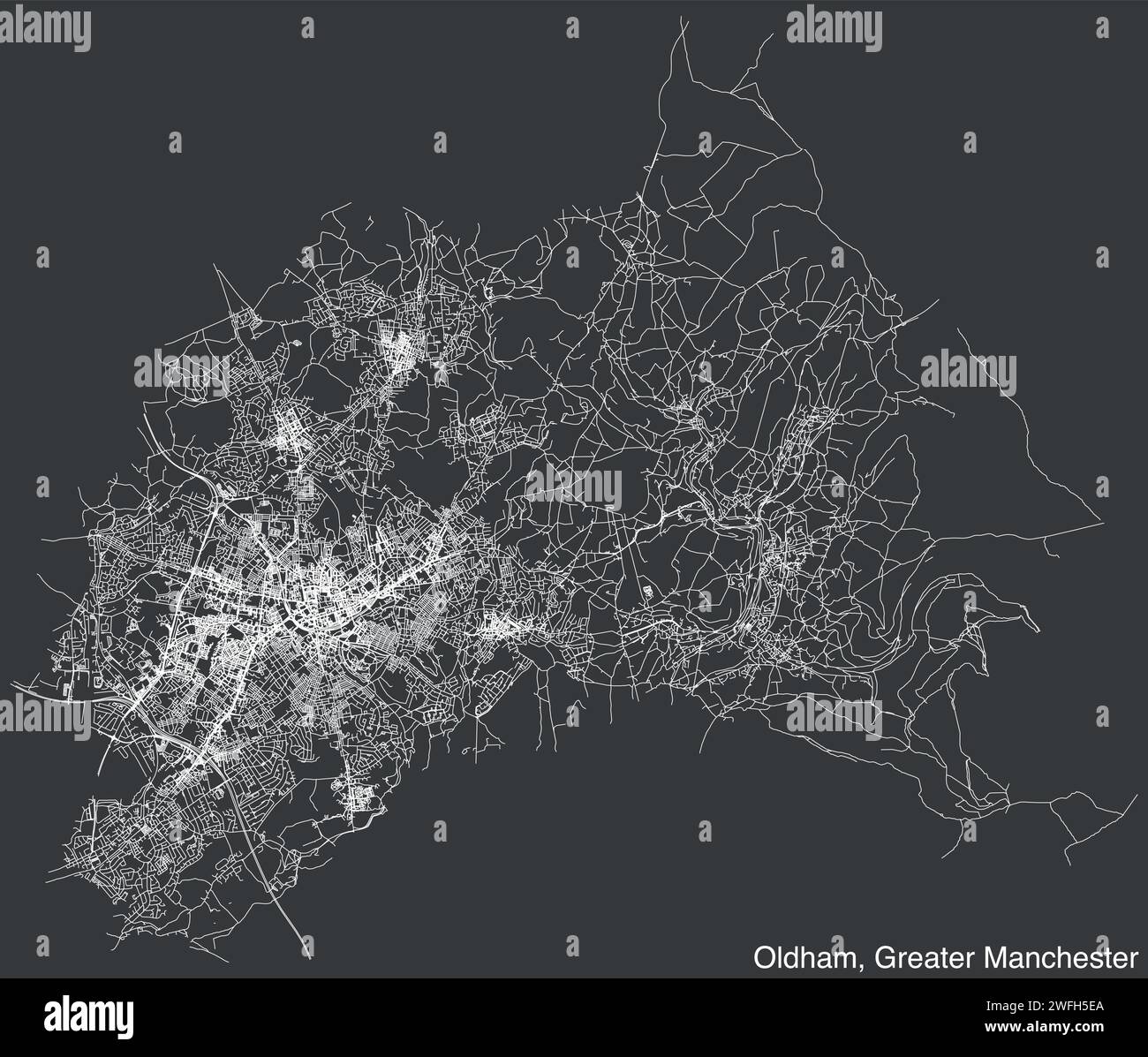 Street roads map of the METROPOLITAN BOROUGH OF OLDHAM, GREATER ...