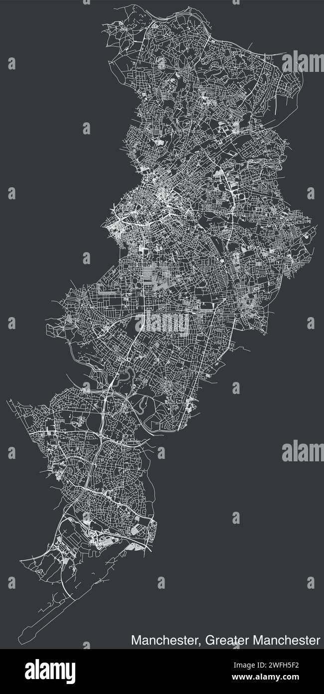 Street roads map of the METROPOLITAN BOROUGH OF MANCHESTER, GREATER ...