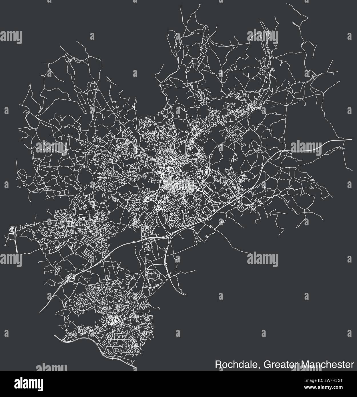 Street roads map of the METROPOLITAN BOROUGH OF ROCHDALE, GREATER ...