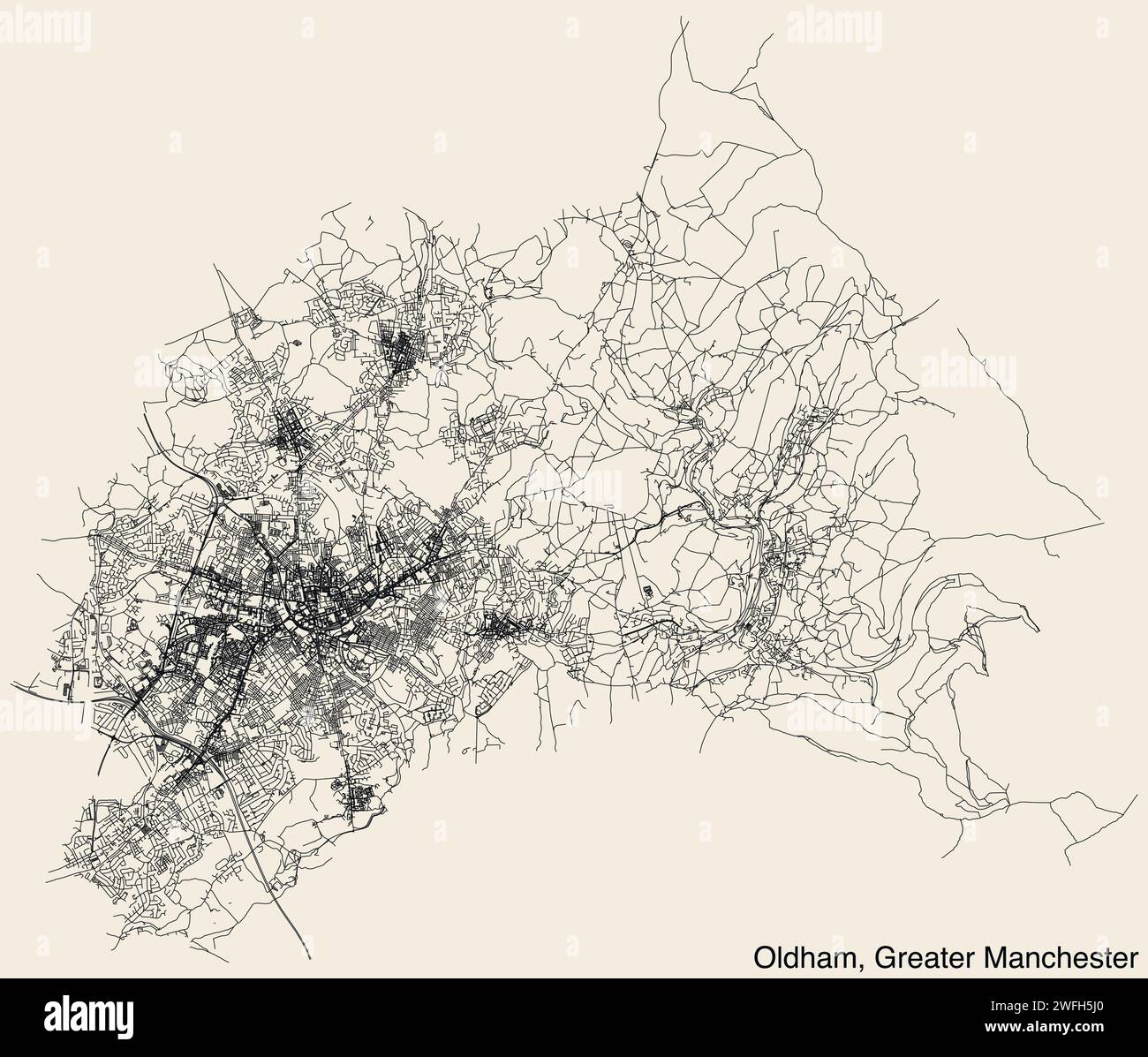 Street roads map of the METROPOLITAN BOROUGH OF OLDHAM, GREATER ...