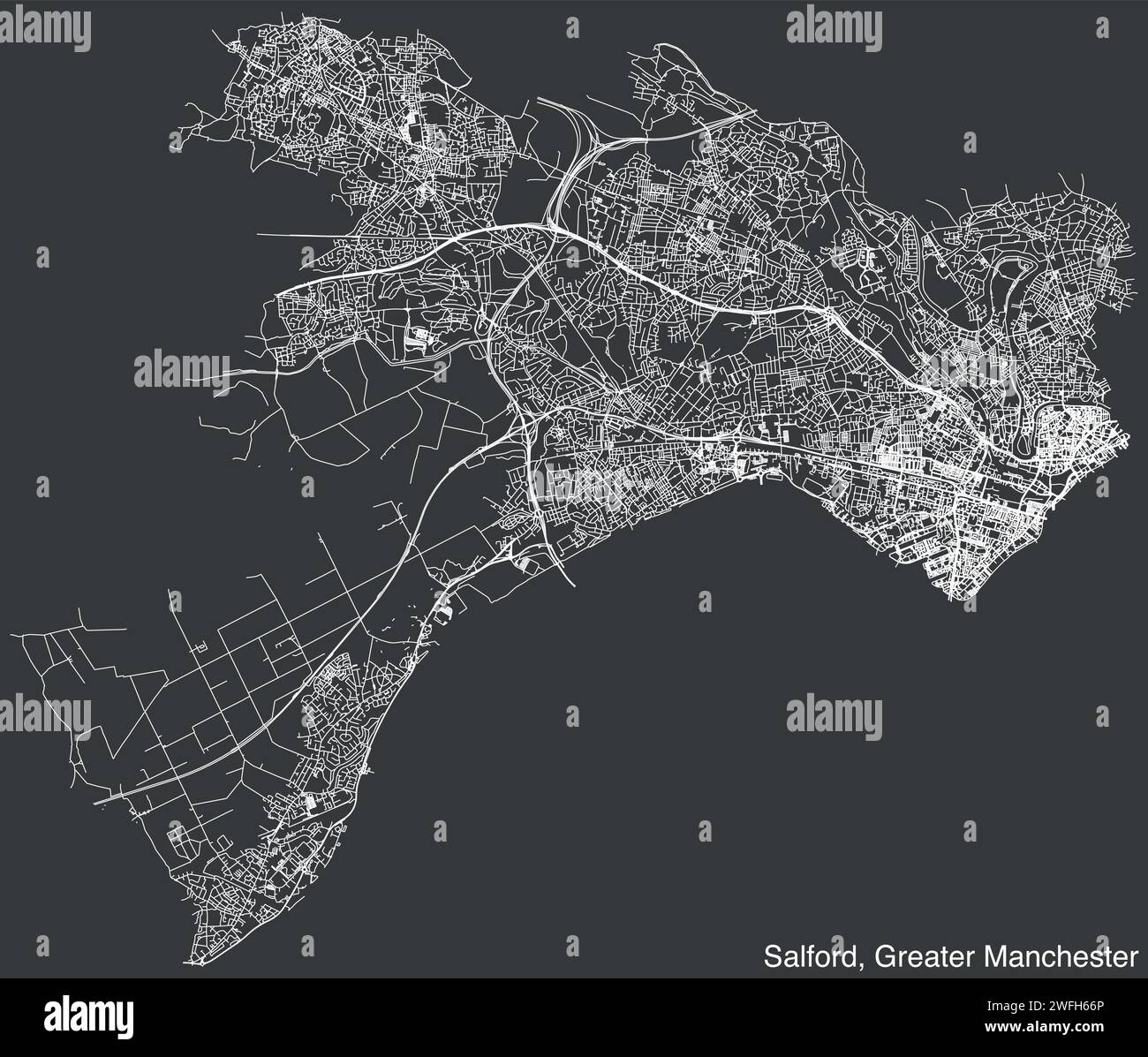 Street roads map of the METROPOLITAN BOROUGH OF SALFORD, GREATER ...