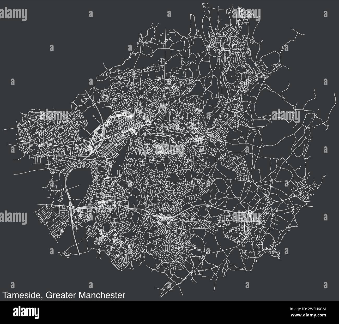 Street roads map of the METROPOLITAN BOROUGH OF TAMESIDE, GREATER ...