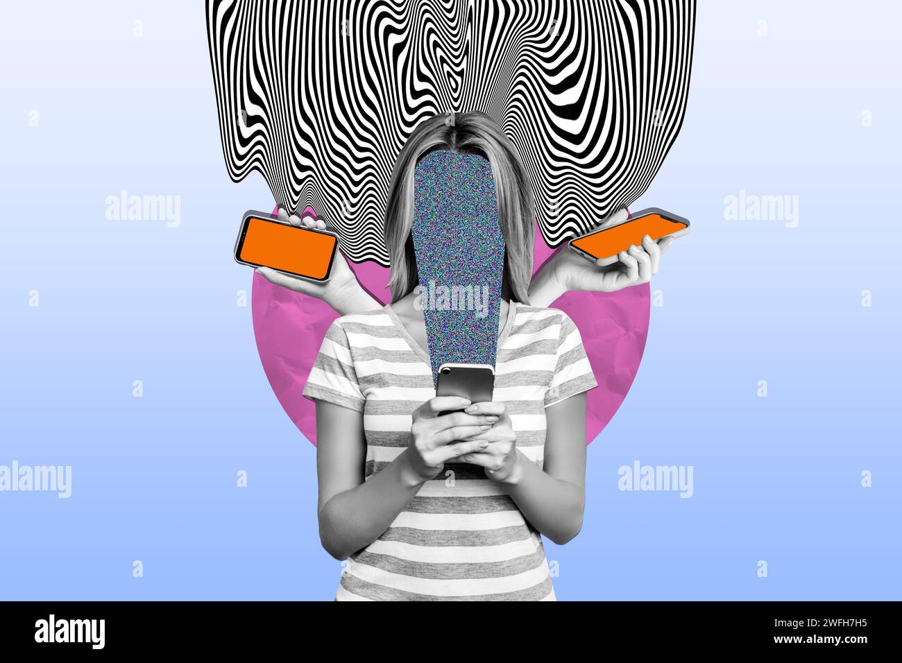Collage young girl controlled propaganda brainwashing disinformation ...