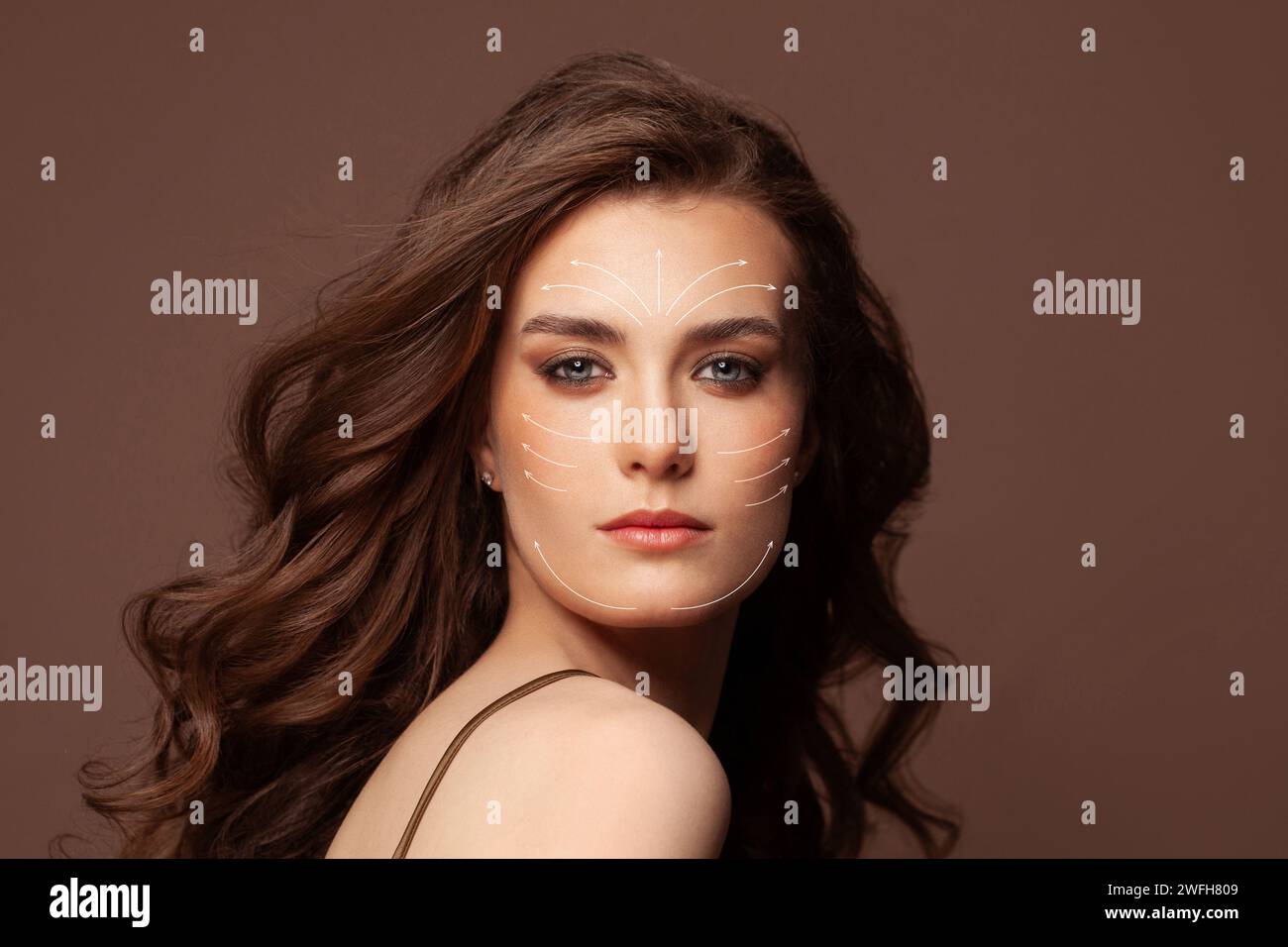 Face of woman with perfectly clean skin and massage facial lines. Skin ...