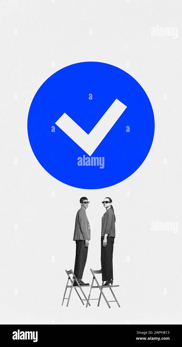 Modern aesthetic artwork. Two people on director's chairs facing each ...