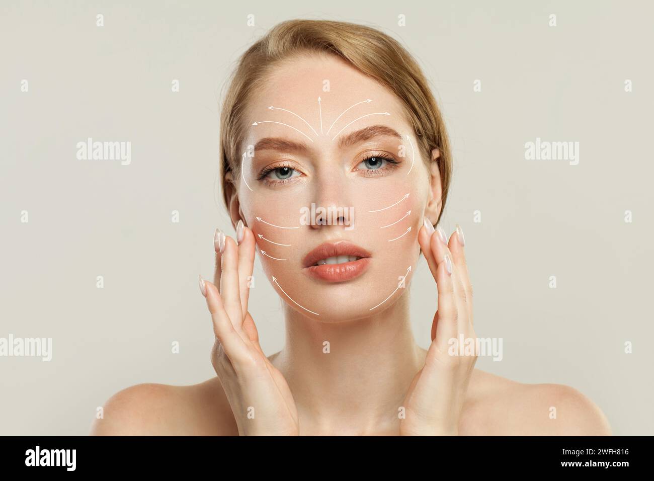 Massage lines woman face. Plastic surgery woman beauty portrait Stock ...