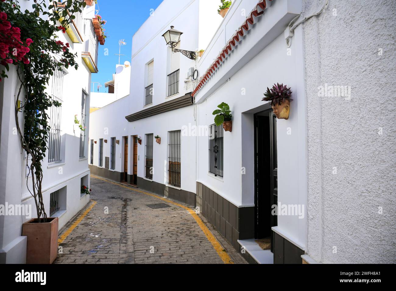 Rota, Cadiz, Spain- October 10, 2023: Street with Personalized flower ...