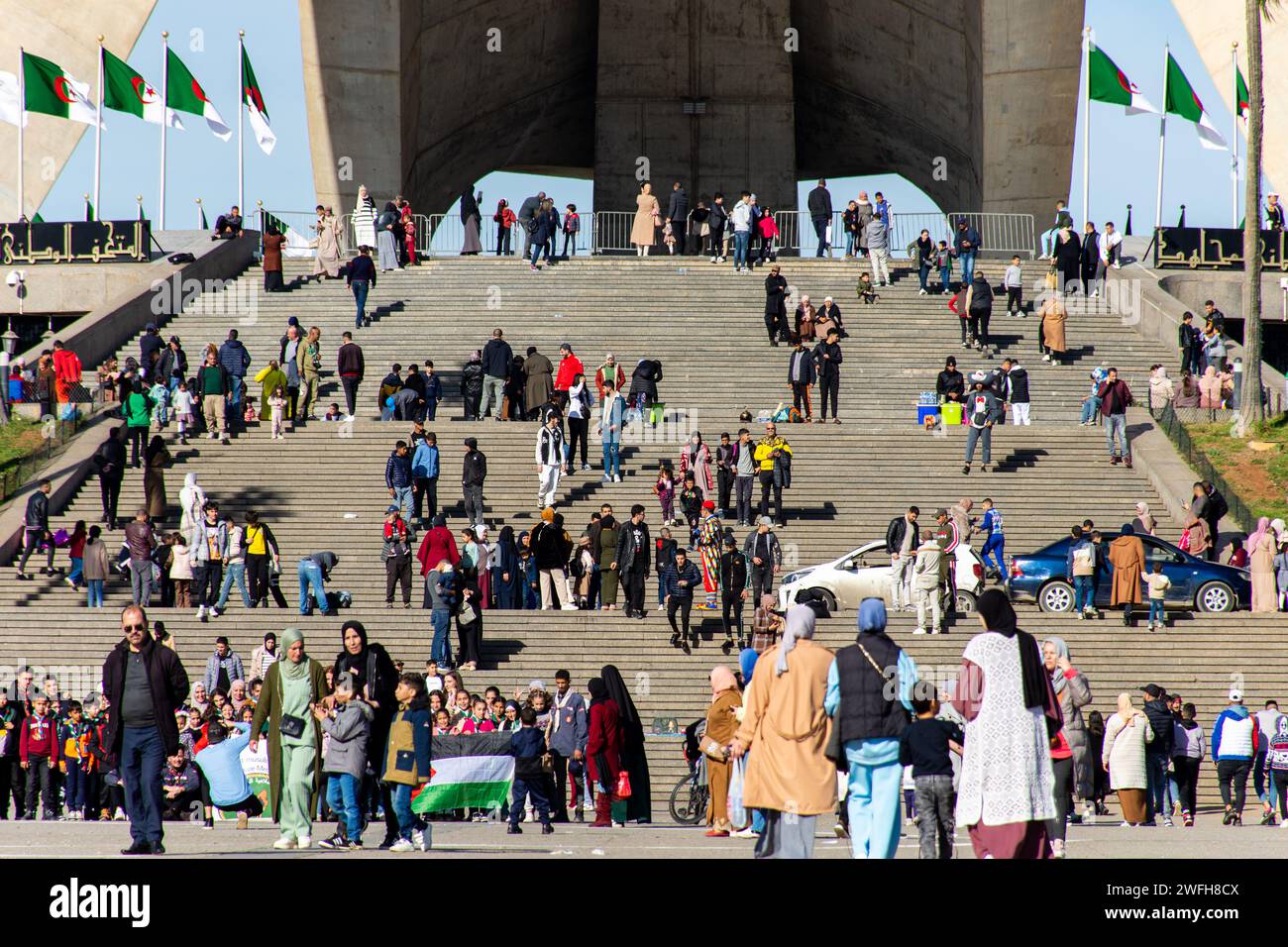 A crowd of people in Maqam Echahid Monument Square on vacation day in Algiers City Stock Photo ...