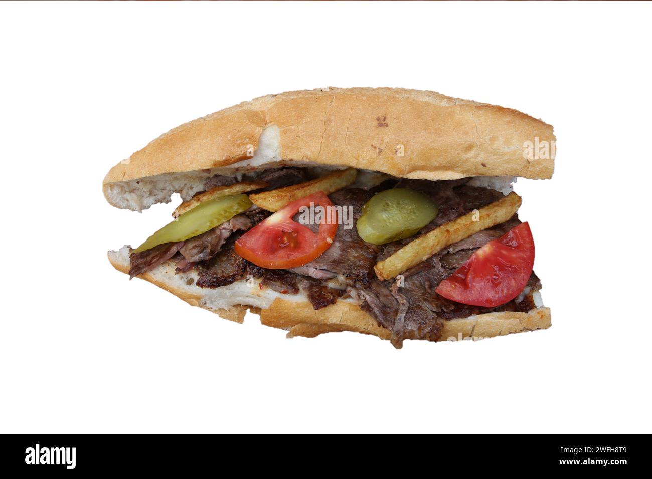 Turkish doner sandwich, Turkish style snack kebab isolated on white ...