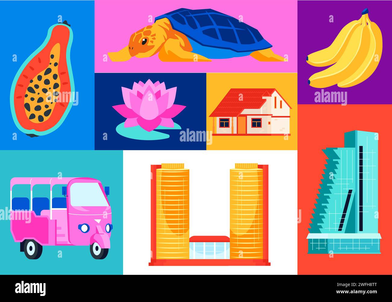 Memorable places and souvenirs of Sri Lanka - set of flat design style ...