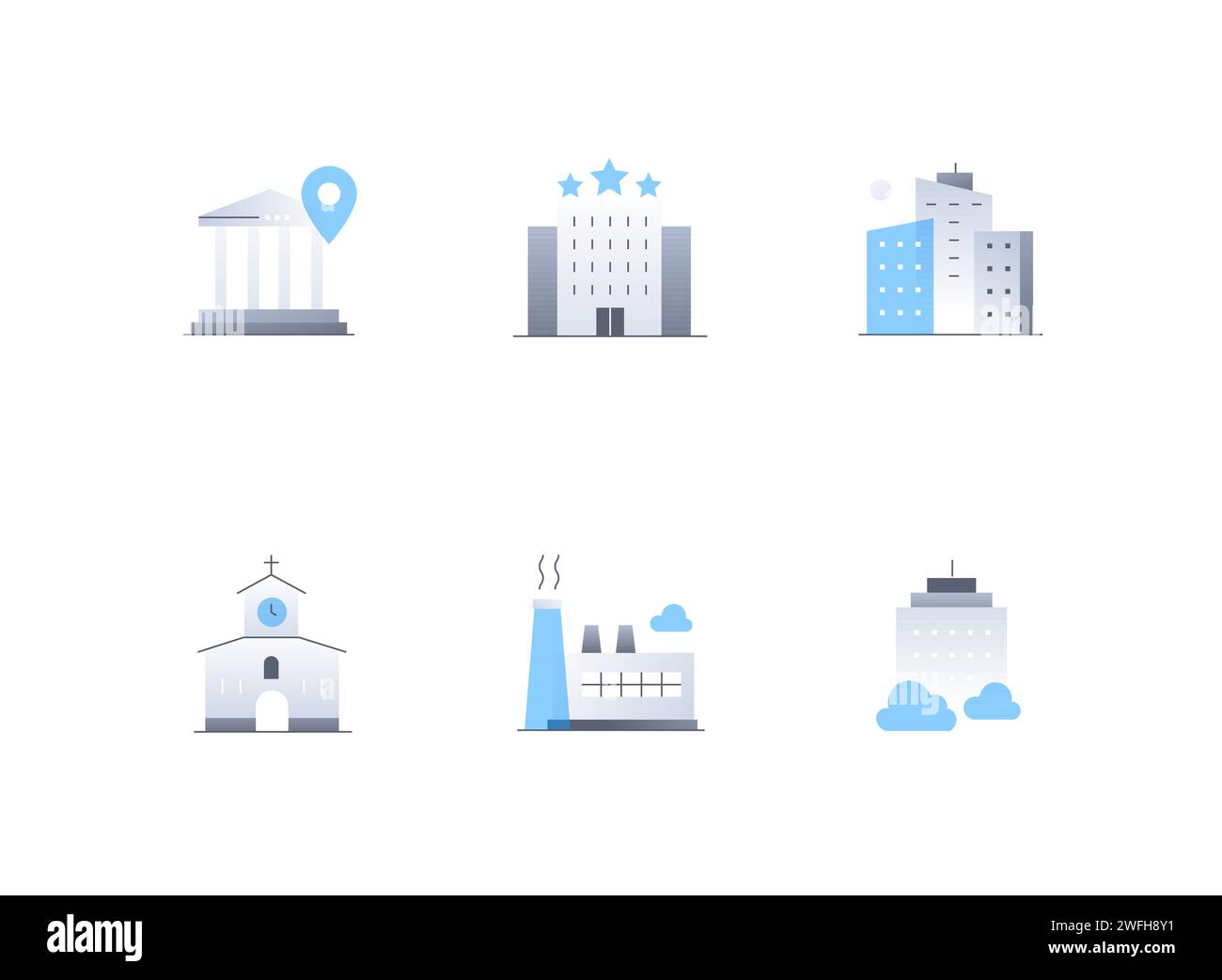 City Buildings And Infrastructure Flat Design Style Icons Set Stock Vector Image And Art Alamy