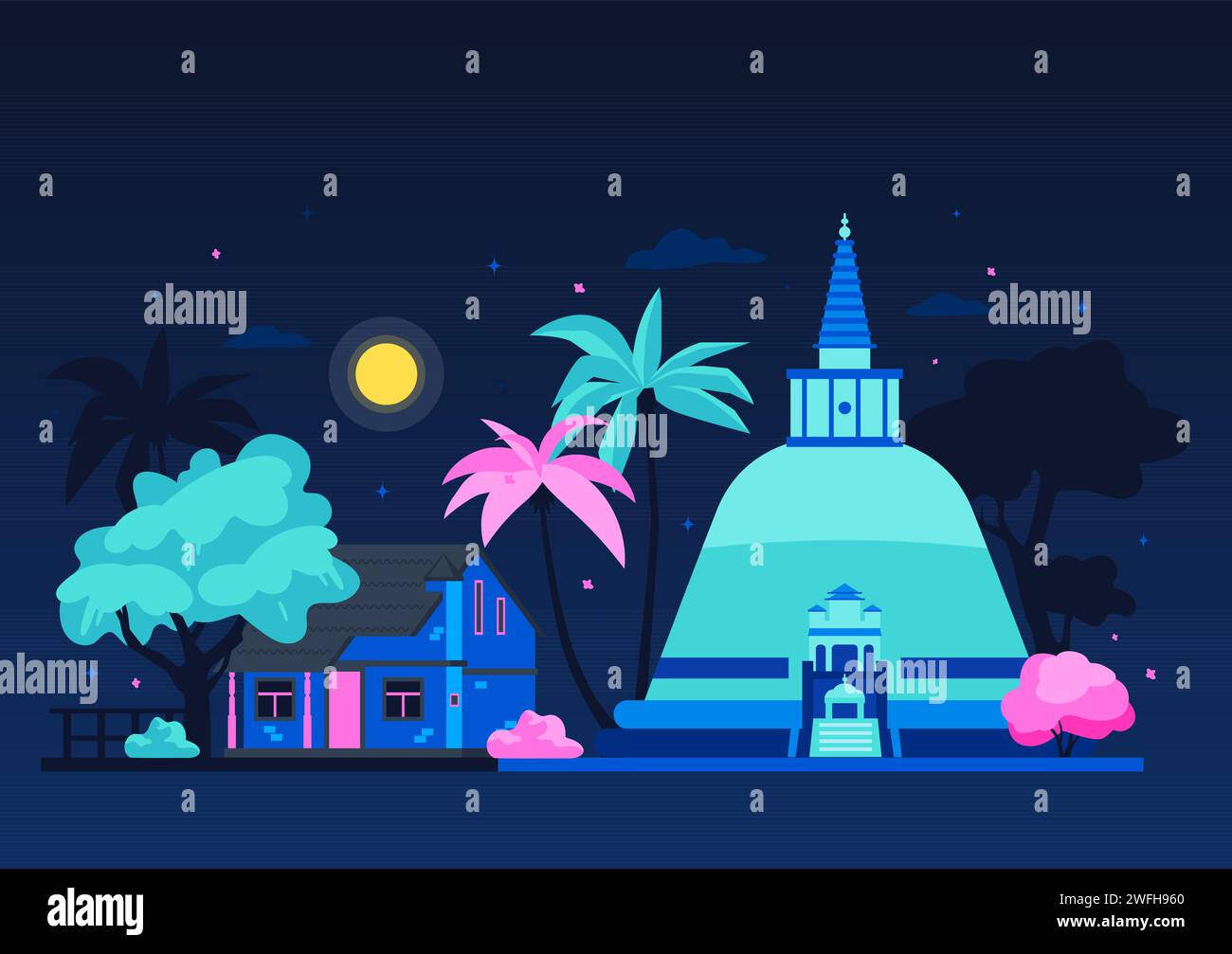 Temple of the Dagoba - modern colored vector illustration Stock Vector ...