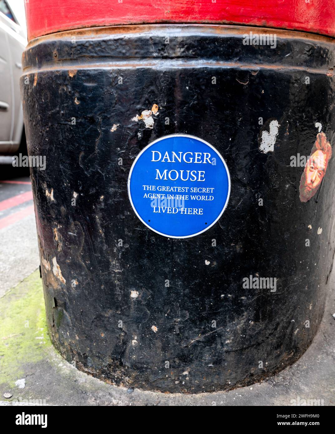 Blue plaque for Danger Mouse on post box off Baker Street London Stock ...