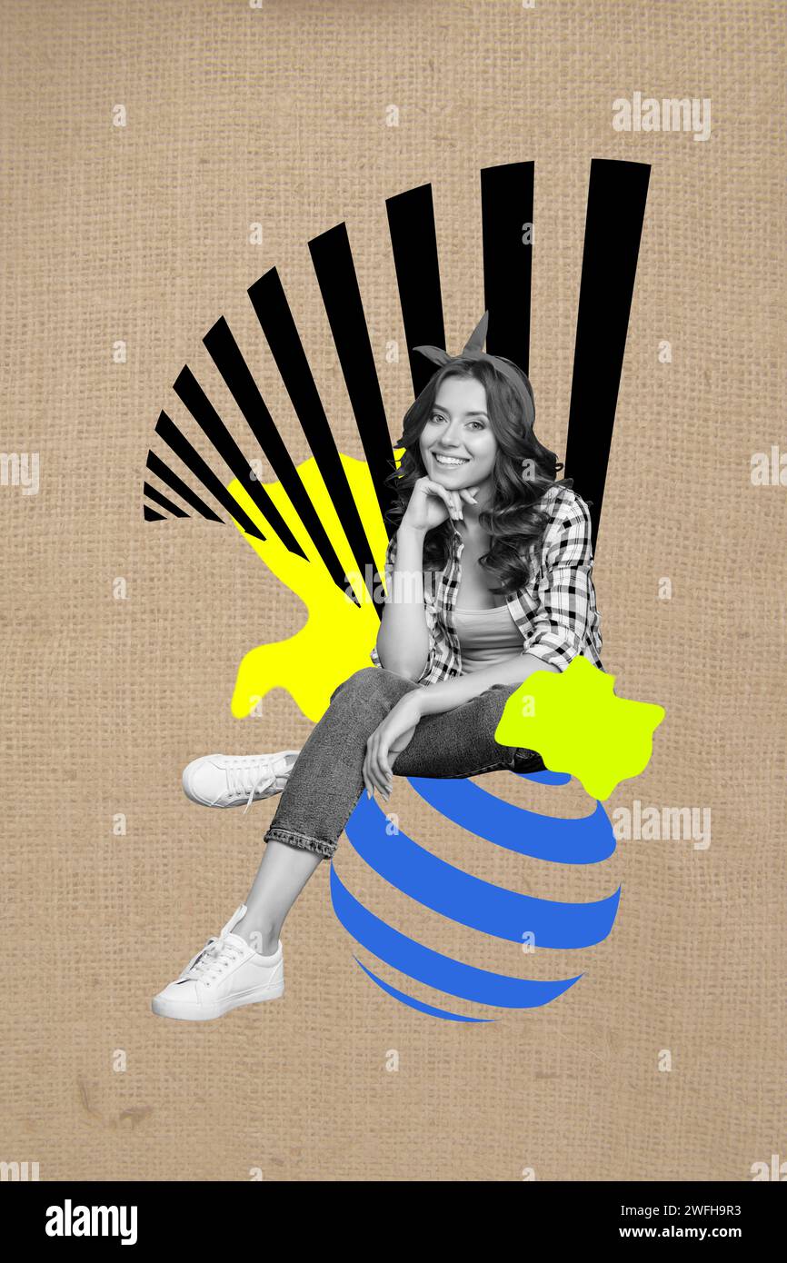 Vertical creative collage image of charming female shopping black ...