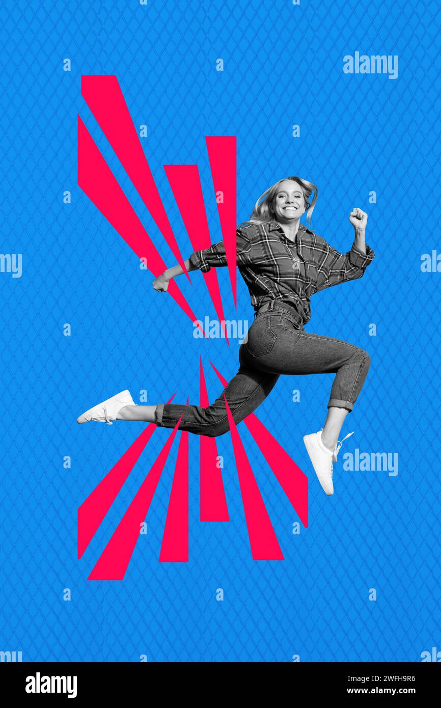 Creative drawing collage picture of running fast hurry up shopping ...