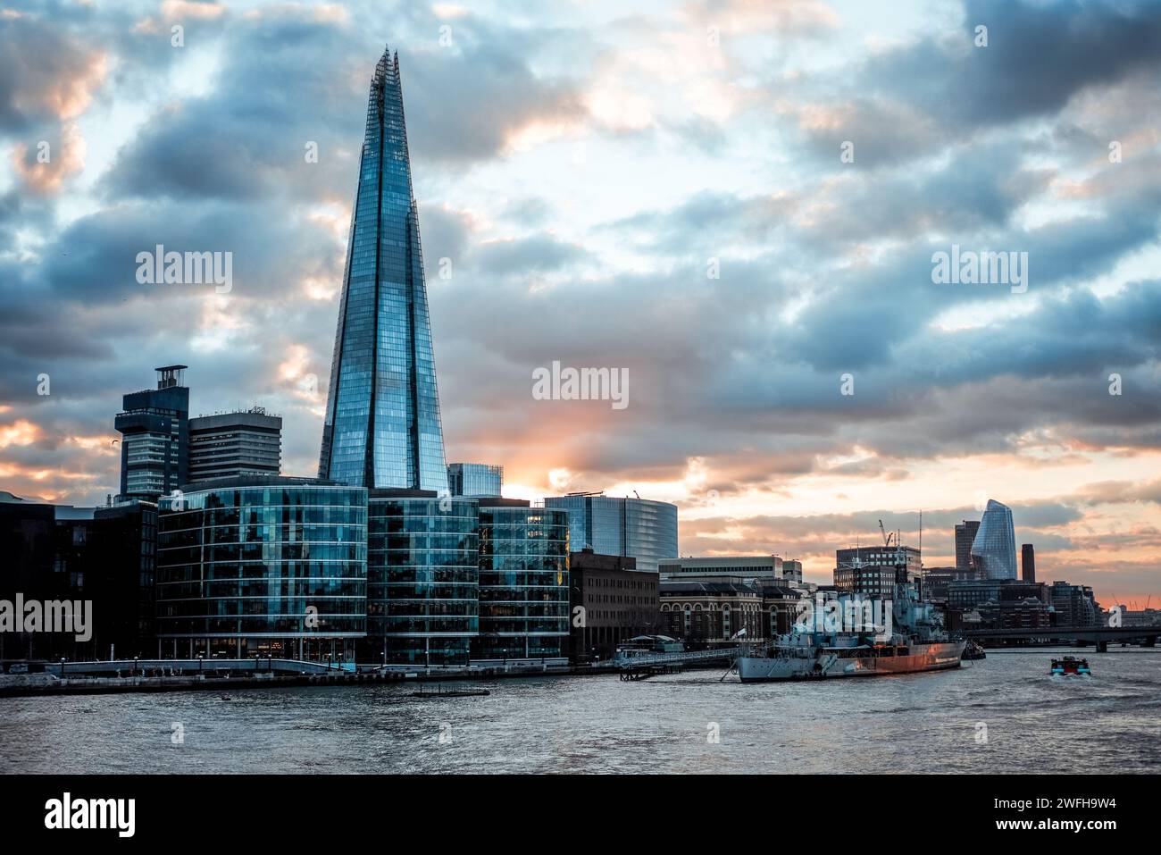 The beautiful River Thames and the iconic Shard skyscraper in London ...