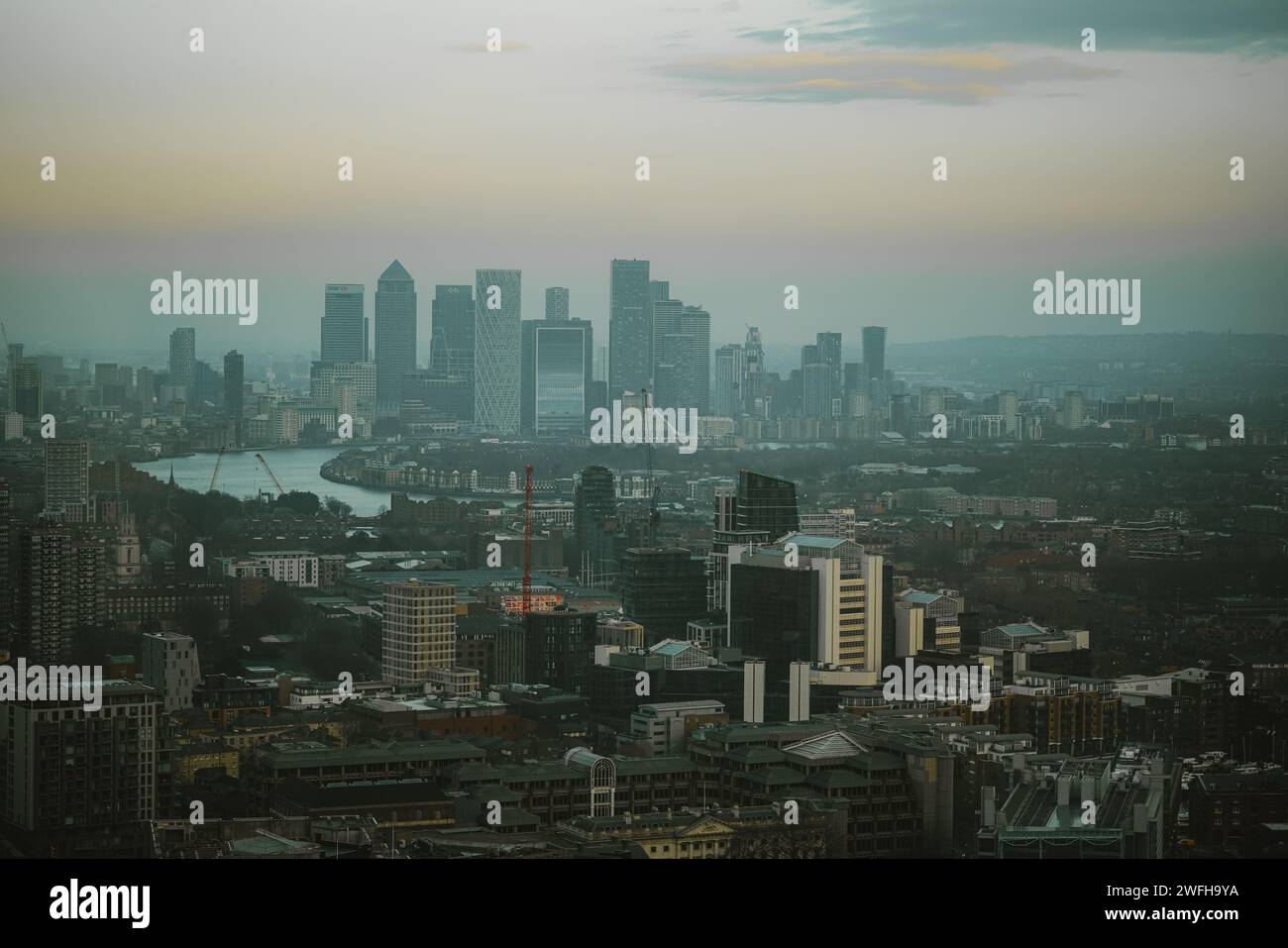 A bird's eye view of the London metropolis enveloped by towering urban ...