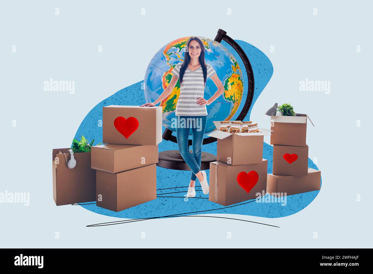 Collage creative poster illustration happy joyful cheerful young woman ...