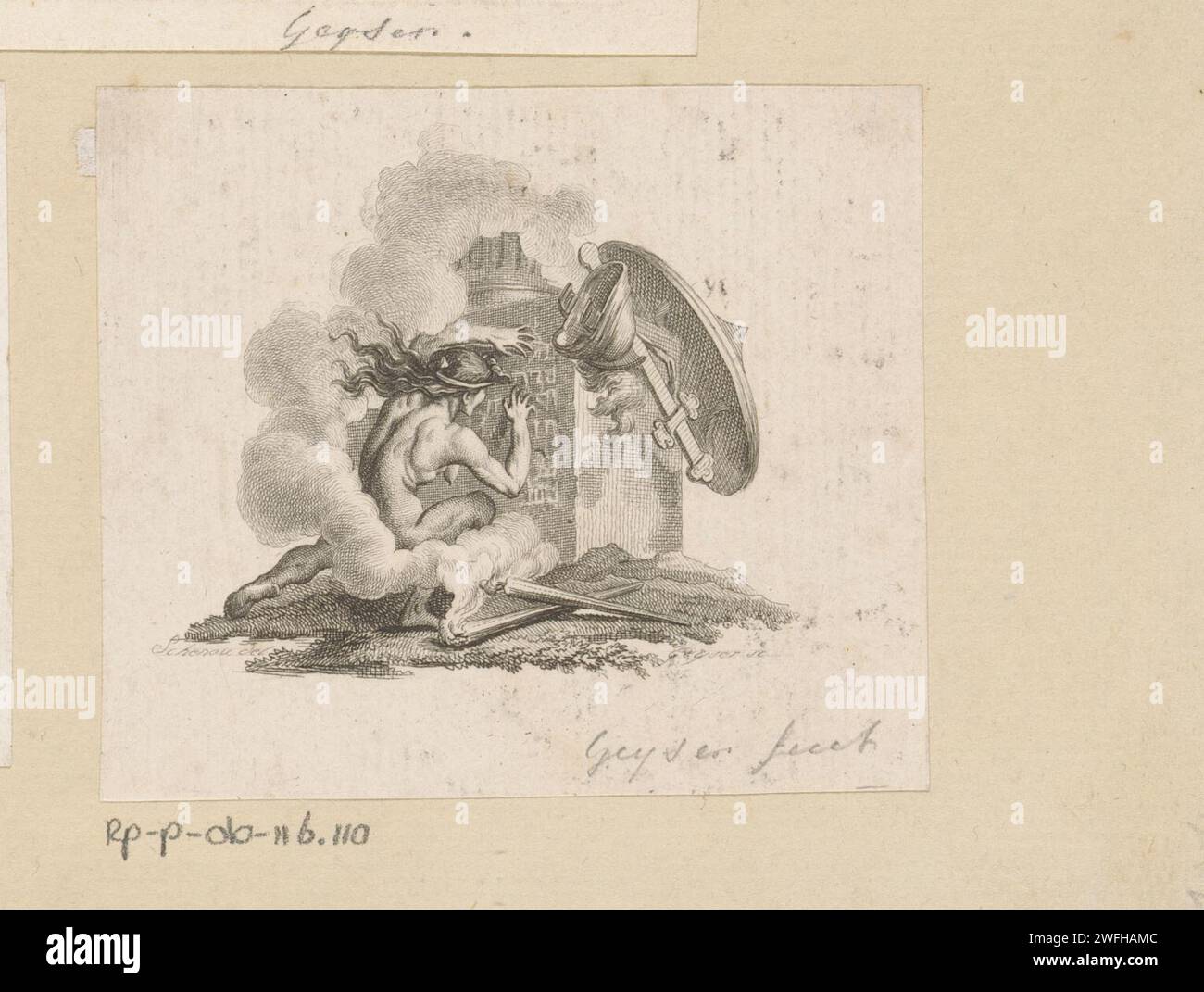 Mythological woman tries to read an inscription after stripped of her ...