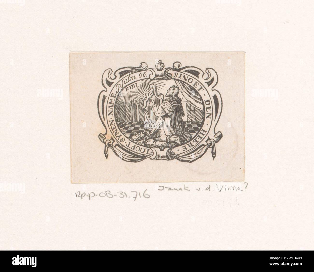 Vignette with a harp playing David, Isaac Vincentz. van der Vinne ...
