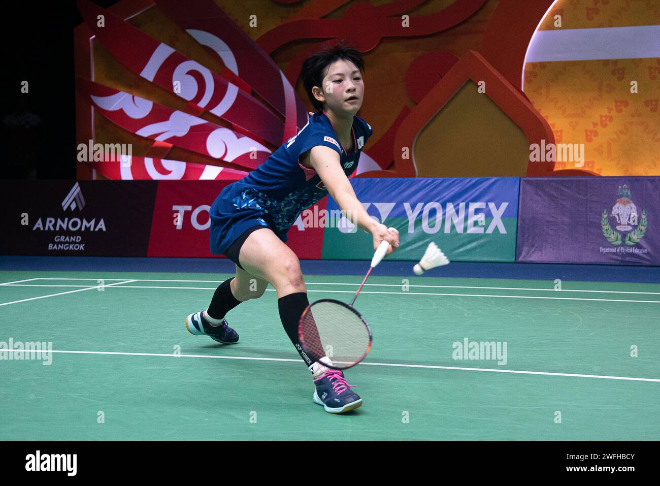 Bangkok, Thailand. 31st Jan, 2024. Tomoka Miyazaki of Japan plays against Line Christophersen of ...