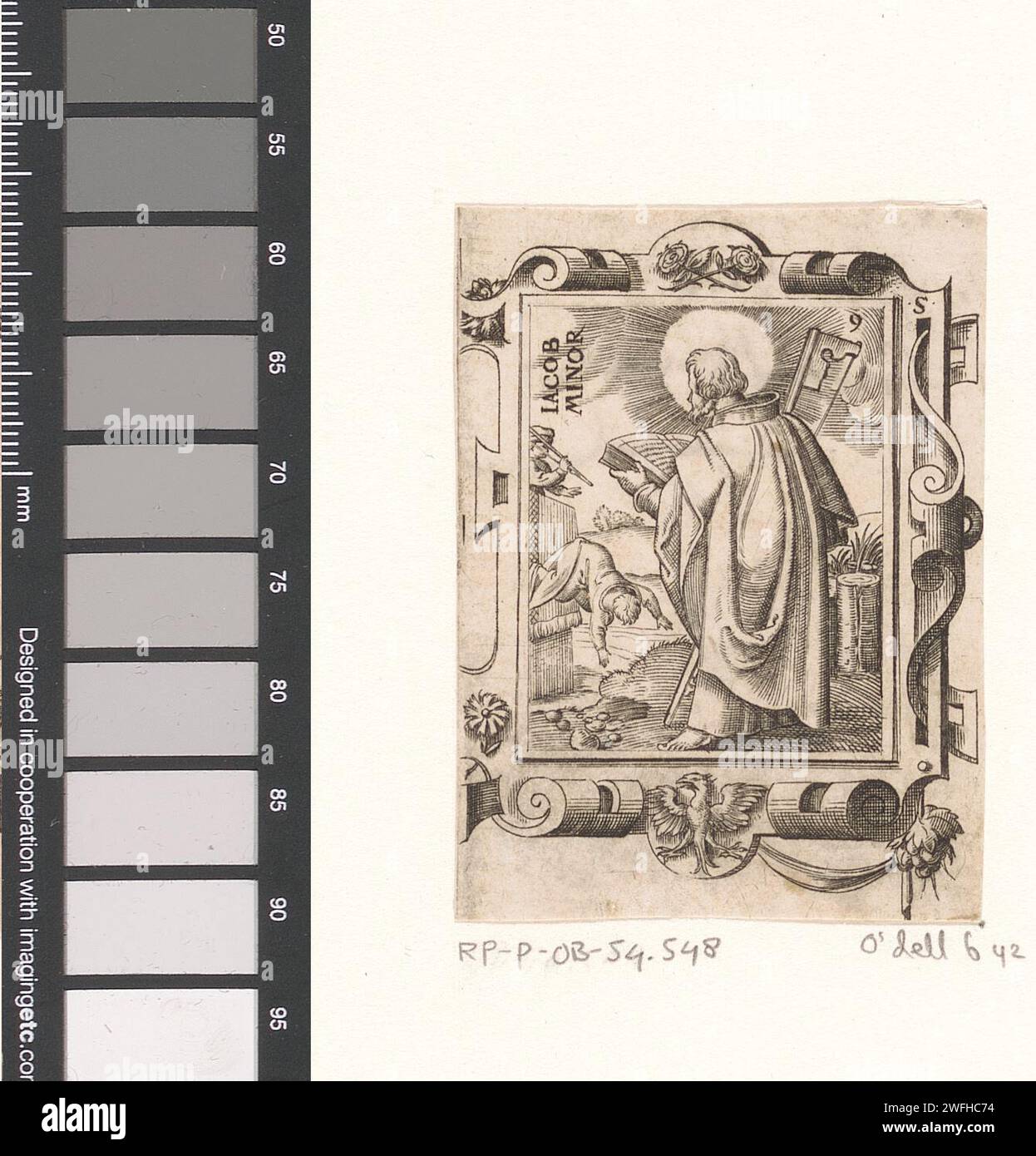 Holy Jakobus the lesser in a roll work Framing, Virgilius Solis, 1568 ...