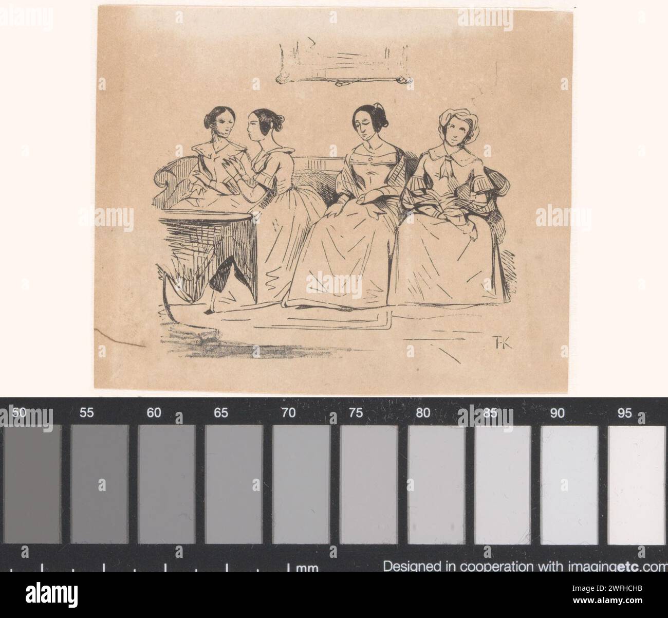 Four women on a couch, Theodorus Henricus Kerstel, 1869 - 1936 print ...