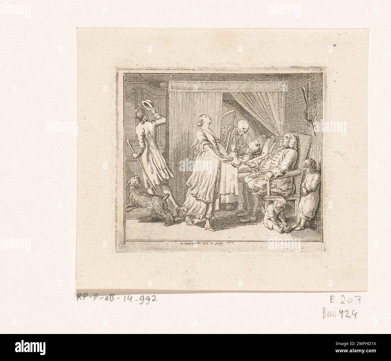 Sick man visited by death, Daniel Nikolaus Chodowiecki, 1777 print ...
