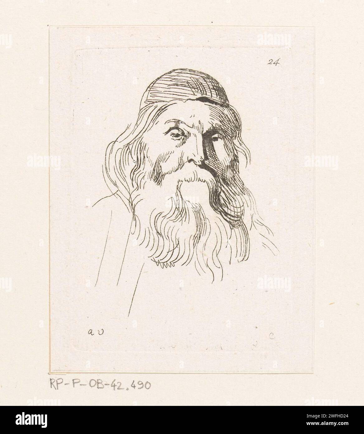 Head of an old man with a beard and a keppeltje, Anne Claude Philippe ...