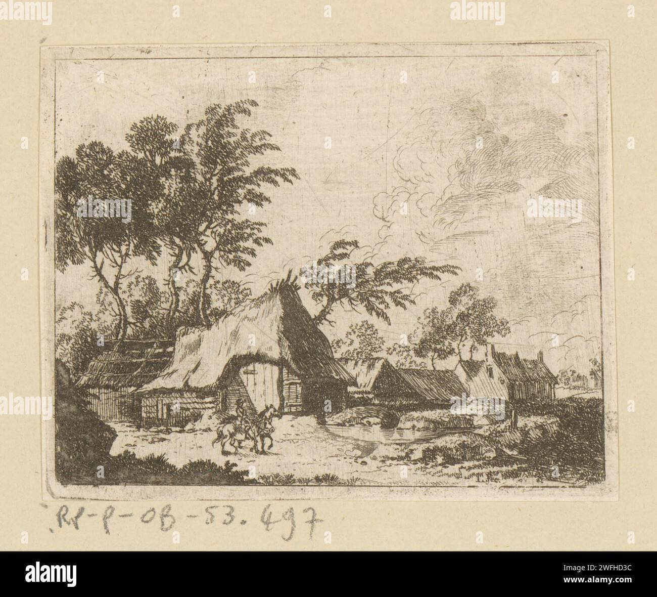 View of the village with two horses and rider in front, C.H. Legel, c ...