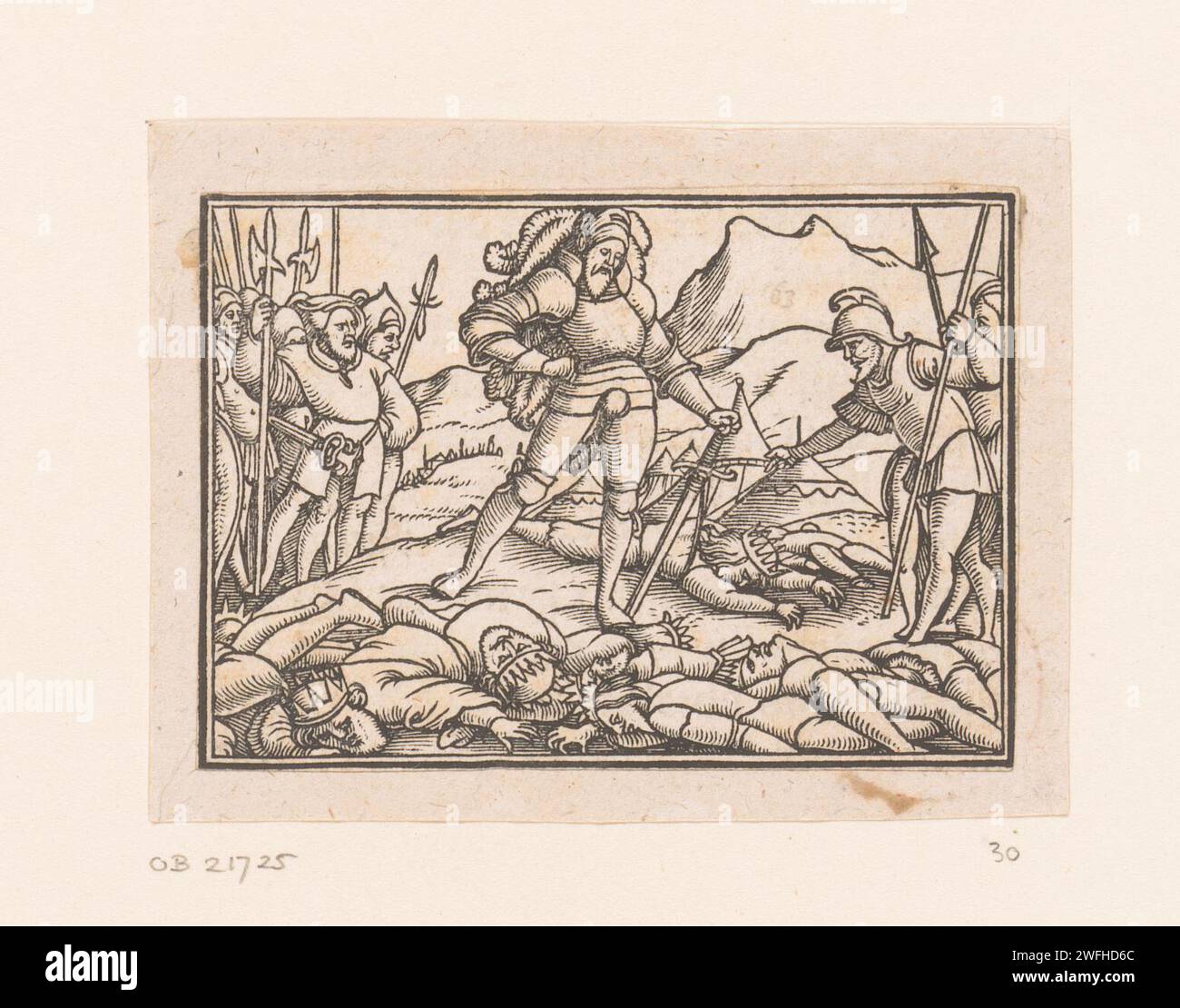 Joshua as army commander of Israelites with bodies of the defeated ...