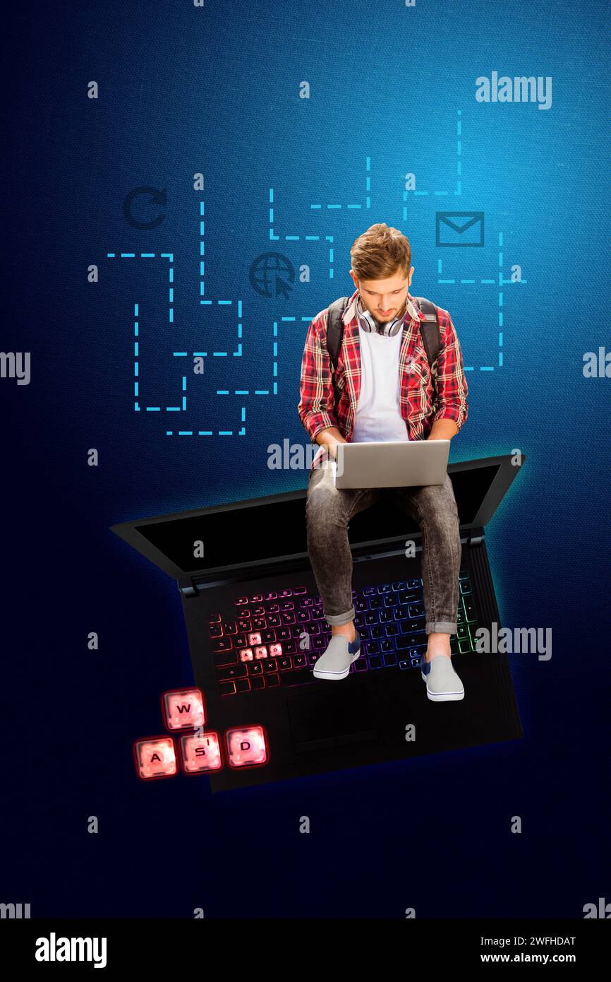 Composite collage picture image of young man student coding gaming ...