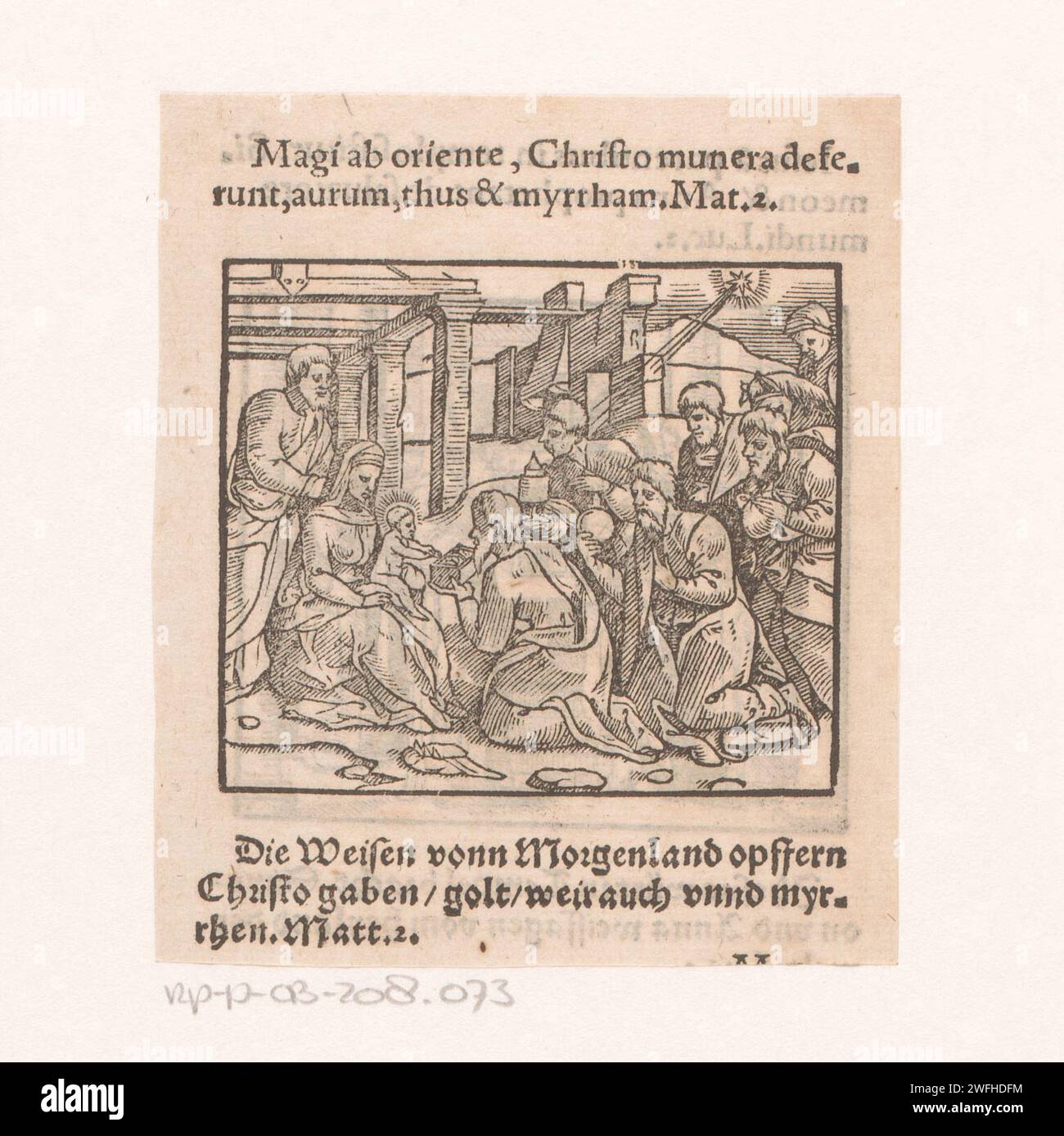 Adoration by the Kings, 1600 - 1699 print The three kings bring their ...