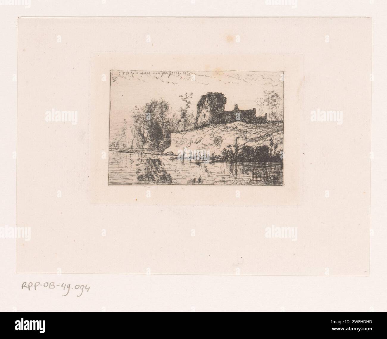 Ruin on a hill on the water, Jan van de Kerkhove, after Frédéric van de ...