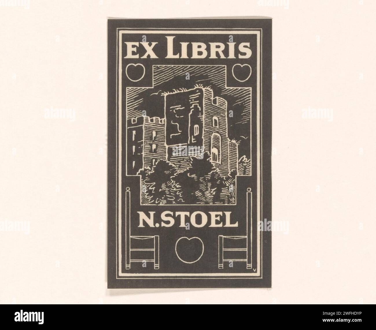 Ex Libris van N. Stoel, Elias Voet jr., 1878 - 1940 paper ruin of a ...