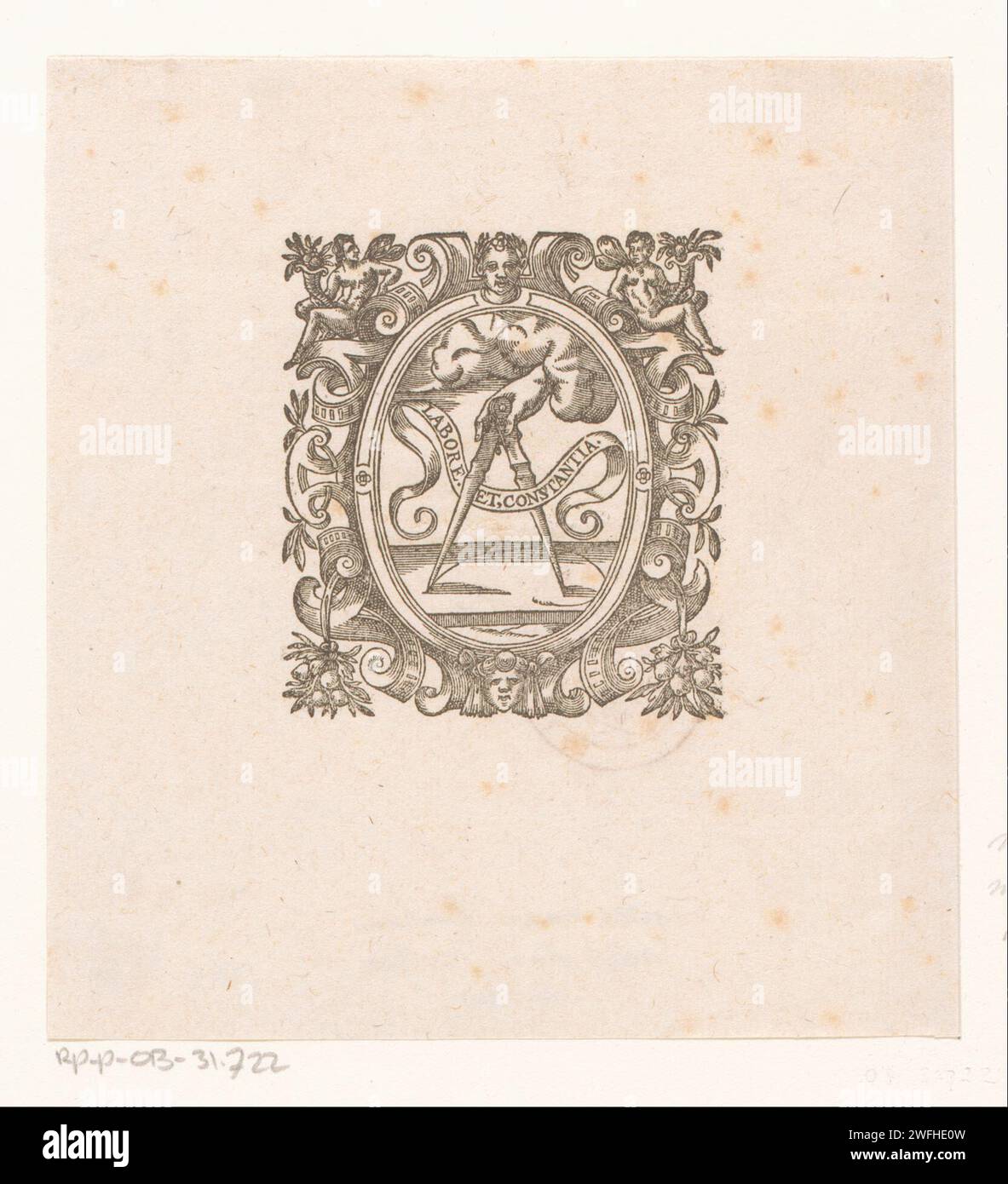 Vignette with a passer in an oval, Anonymous, 1600 - 1699 print Netherlands paper vignette ...