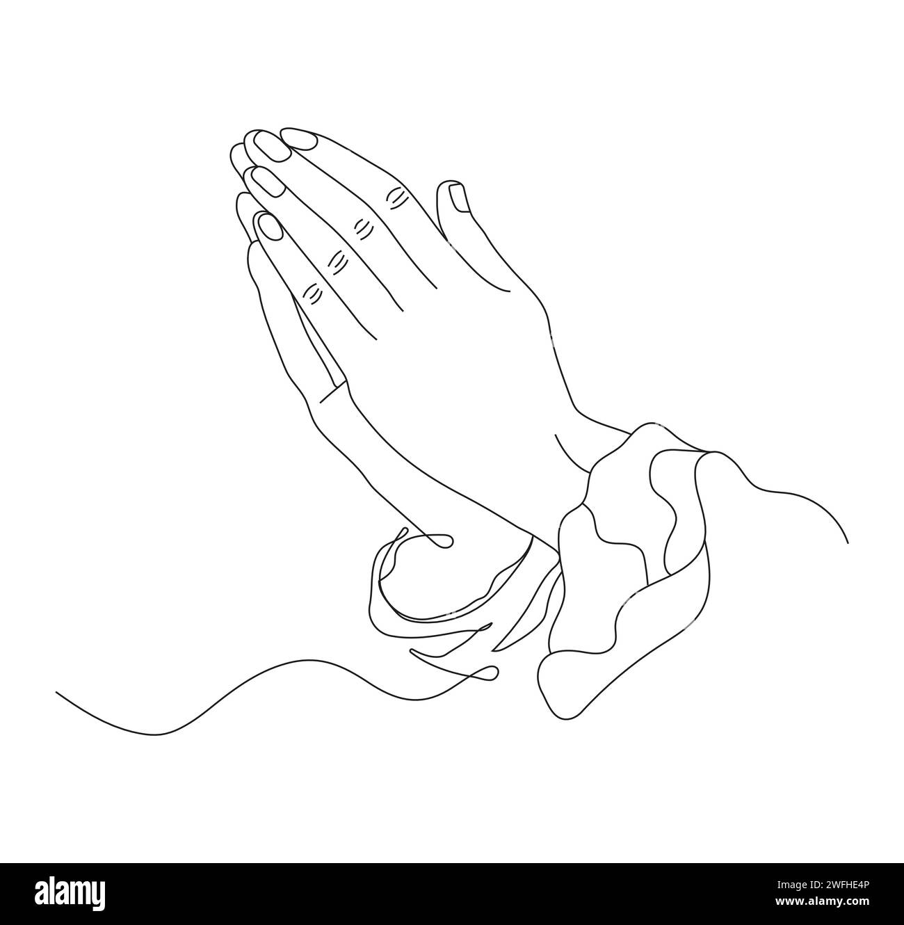 Pray vector in continuous style. Man, priest prays. Praying hand line ...