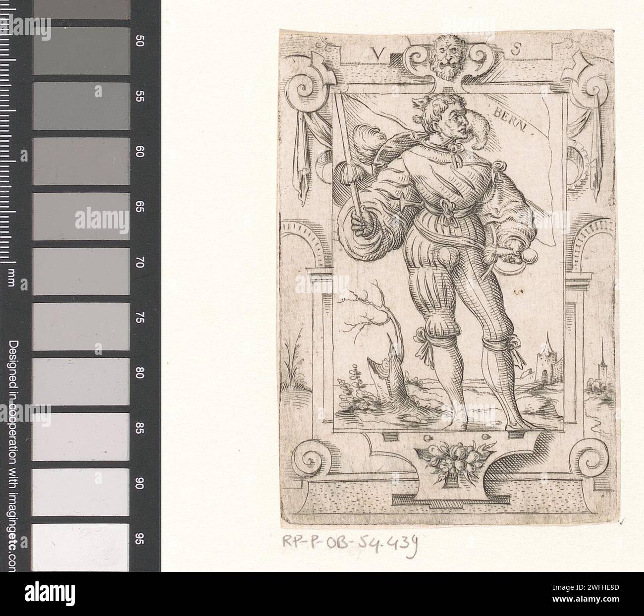 Standing bearer with banner van Bern, Virgilius Solis, After Urs Graf ...