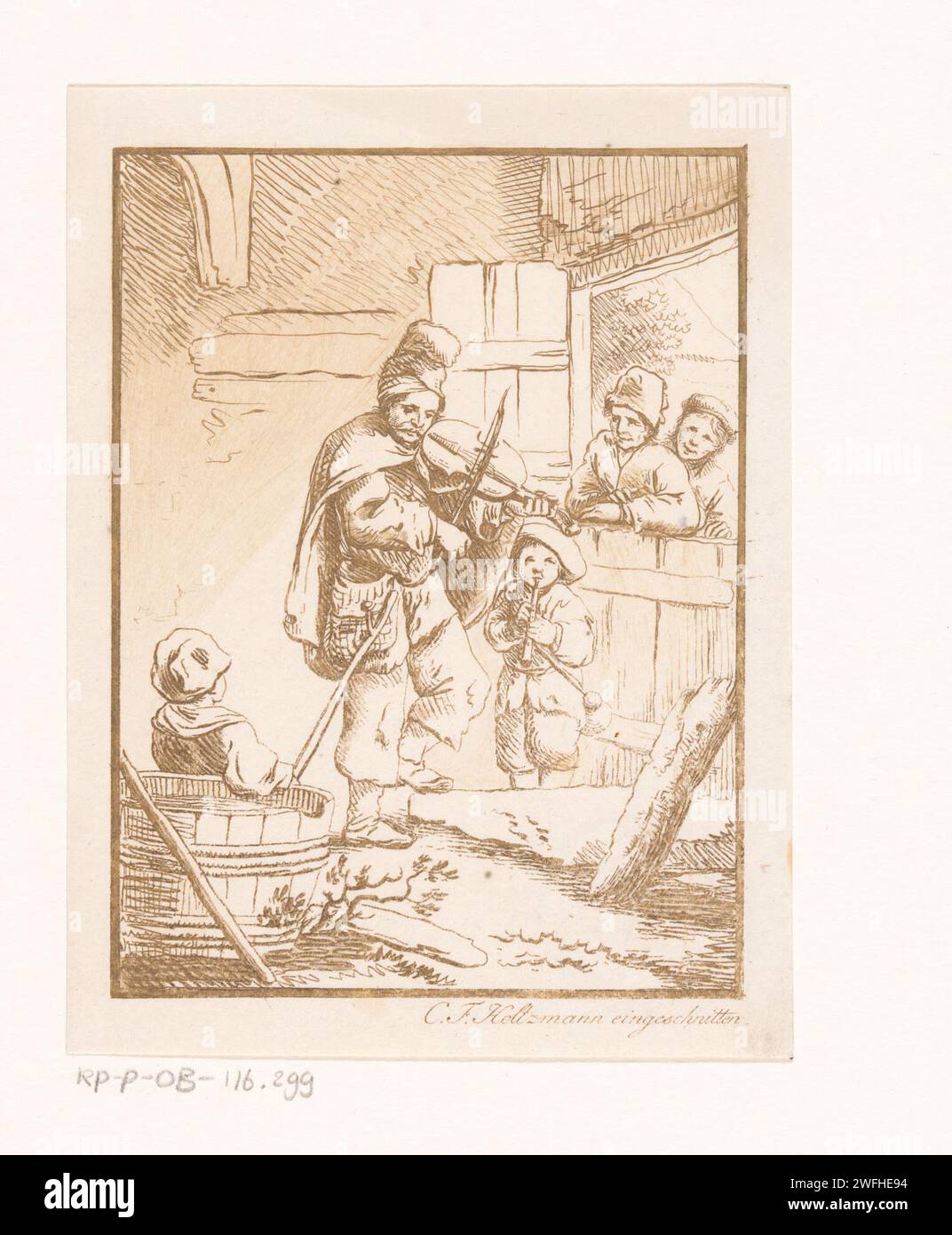 Violin playing man and block -playing boy, Carl Friedrich Holtzmann ...