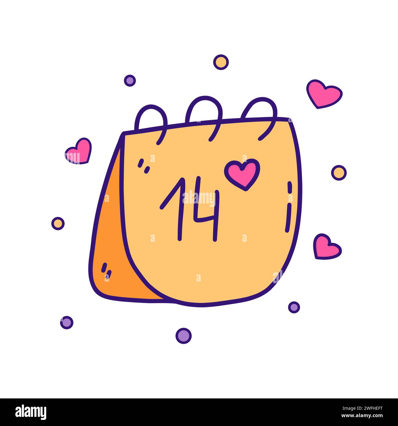 Tear-off calendar with the date of February 14 and pink hearts ...