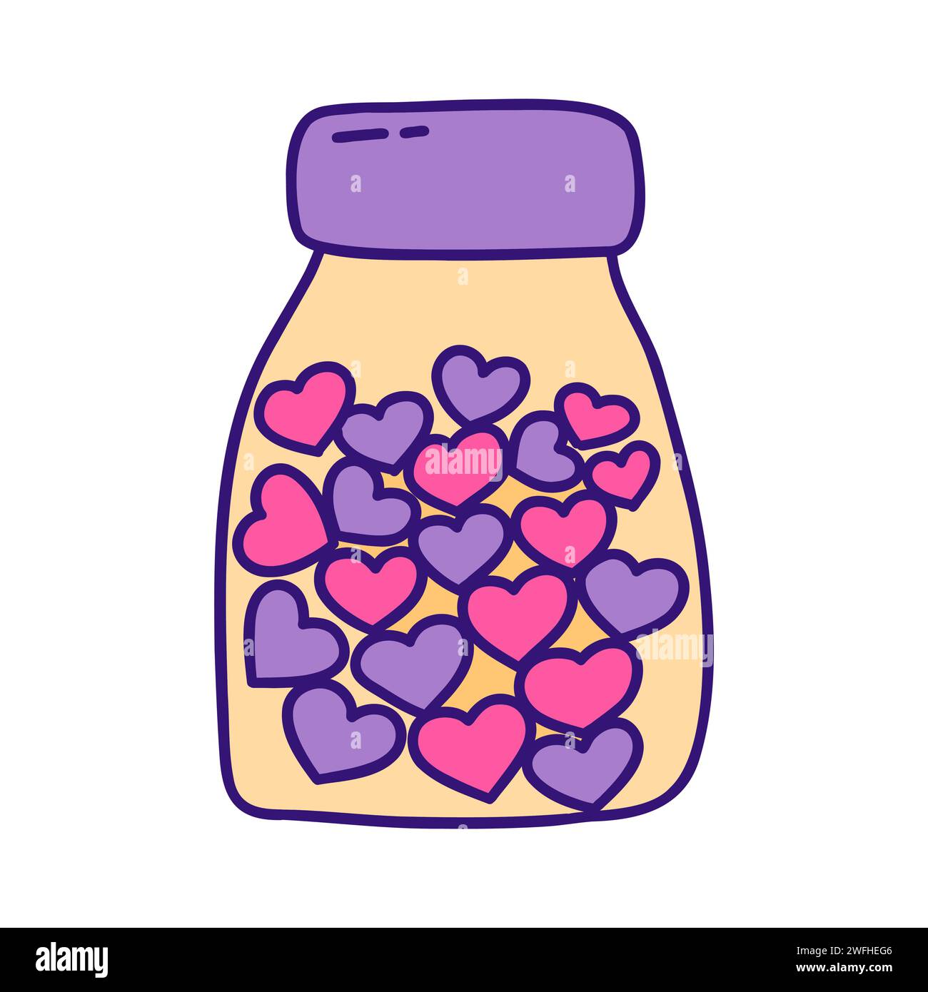 Jar with pink and purple hearts inside. Valentines Day. Confession of ...