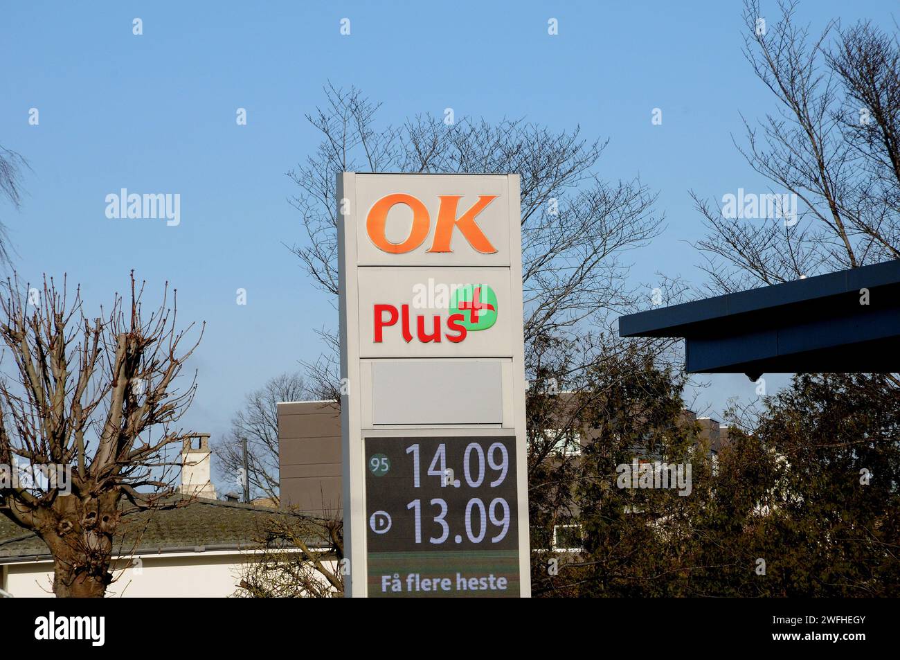 Copenhagen, Denmark /31 January 2024/. OK petrol station in danish ...